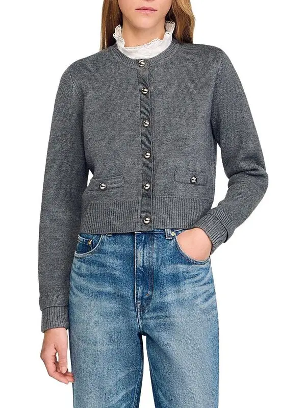 Sandro Fine Knit Cardigan - Grey