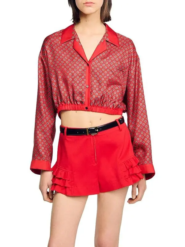 Sandro Scarf Print Shirt - Red / Pink