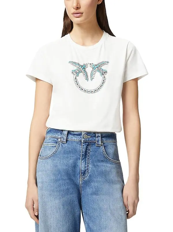 Pinko Quentin Embellished Tee - Snow White