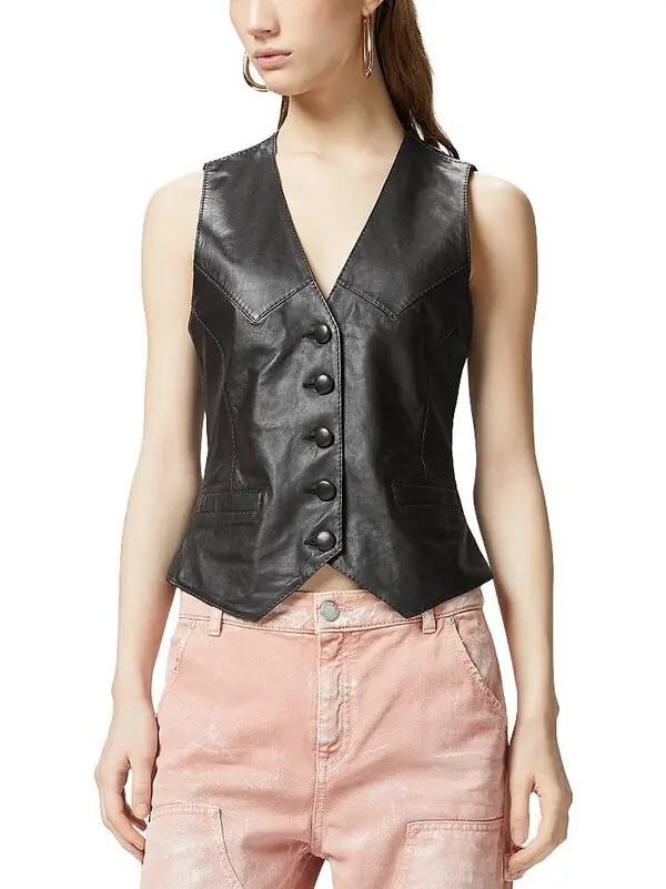 Pinko Grips Leather Vest - Deep Brown