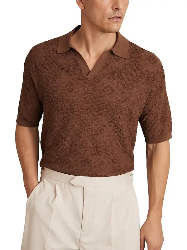 REISS Banks Aztek Plush Polo Shirt - Tobacco