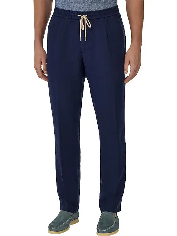 Boggi Milano City Linen Tapered Trousers - Navy Blue