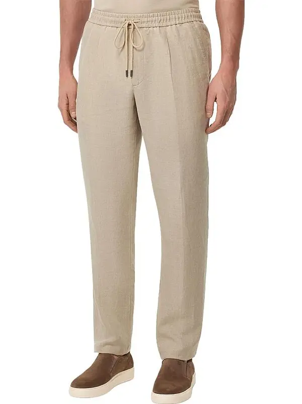Boggi Milano City Linen Tapered Trousers - Sand