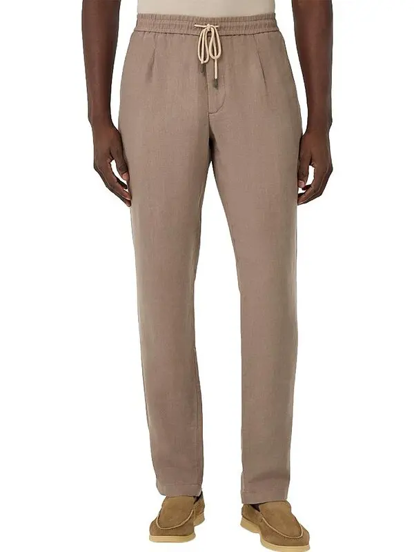 Boggi Milano City Linen Tapered Trousers - Taupe