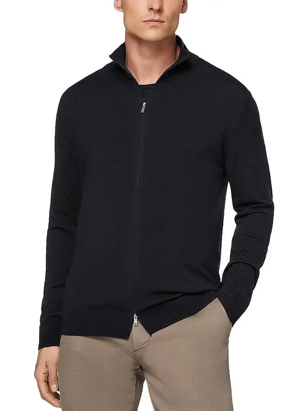 Boggi Milano Merino Wool Zip-up Sweatshirt - Navy Blue