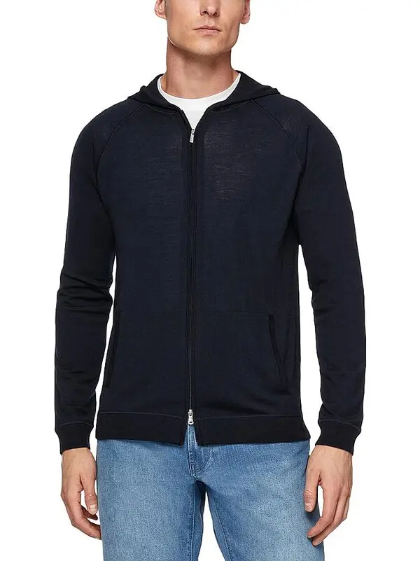 Boggi Milano Merino Wool Zip-up Hoodie - Navy Blue