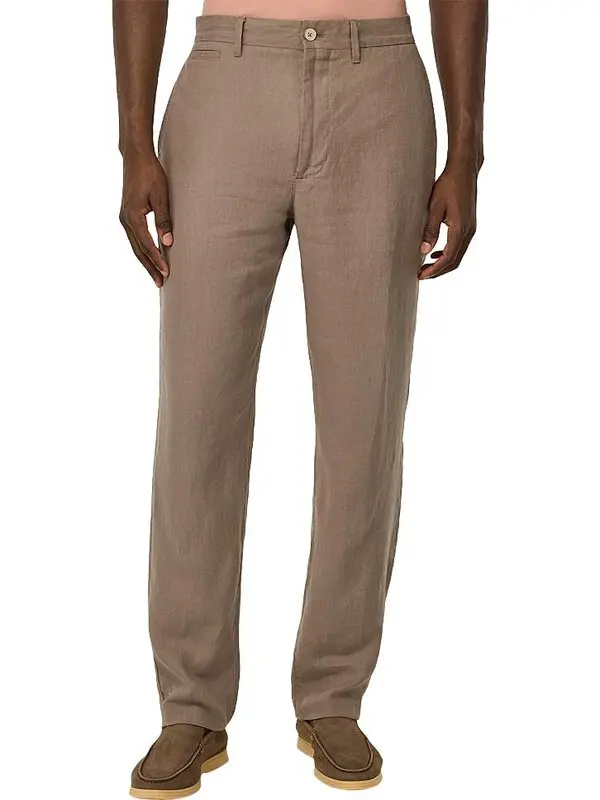 Boggi Milano Solid Linen Straight Fit Trousers - Taupe
