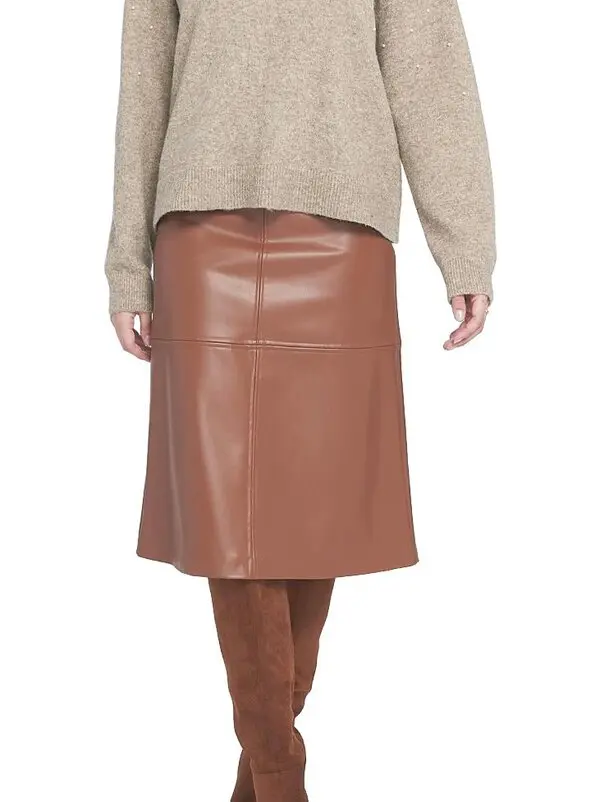 ELLE COLLECTION A-line Faux Leather Skirt - Light/pastel Brown