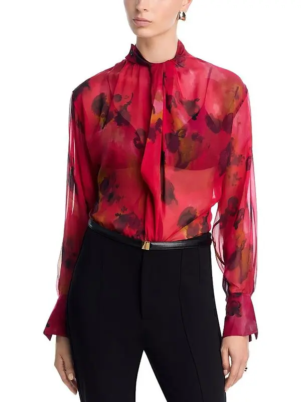 Victoria Beckham Silk Draped Blouse - Raspberry