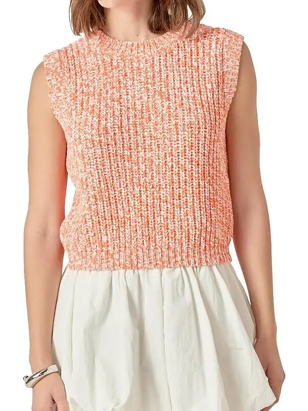 English Factory Sleeveless Ribbed Knit Cropped Sweater - Orange/white