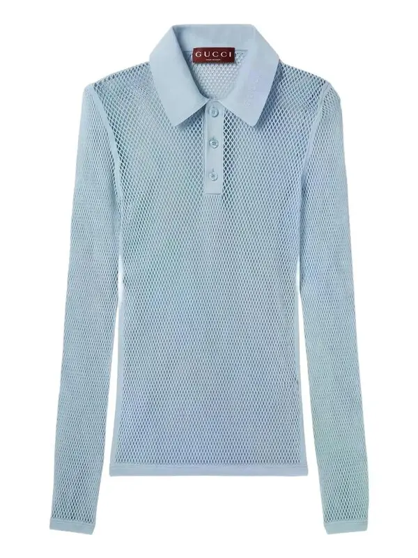 Gucci Long-sleeve Mesh Polo Shirt - Blue