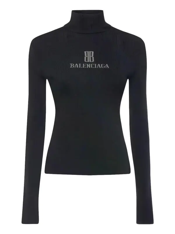 Balenciaga Logo-detail Ribbed Turtleneck Top - Black