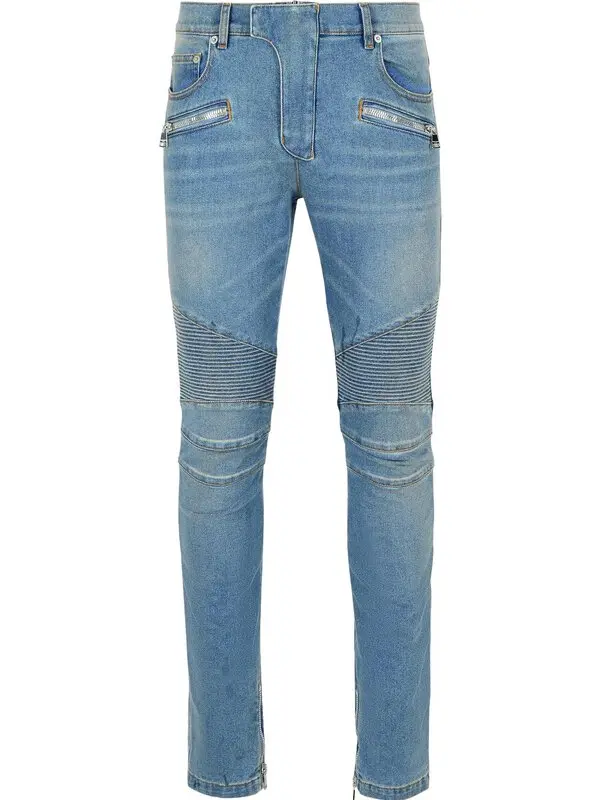 Balmain Biker Cotton Jeans - Blue