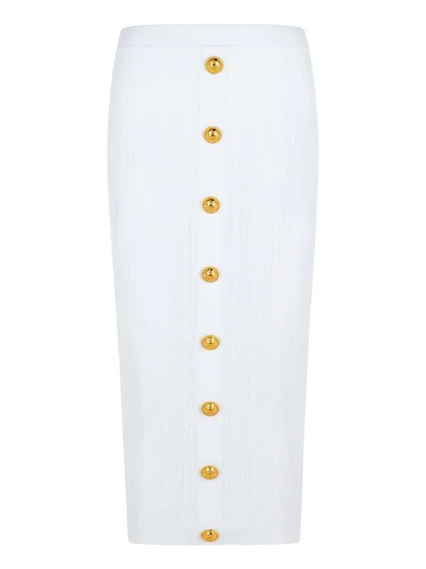 Balmain Long Skirt In Viscose Blend - White