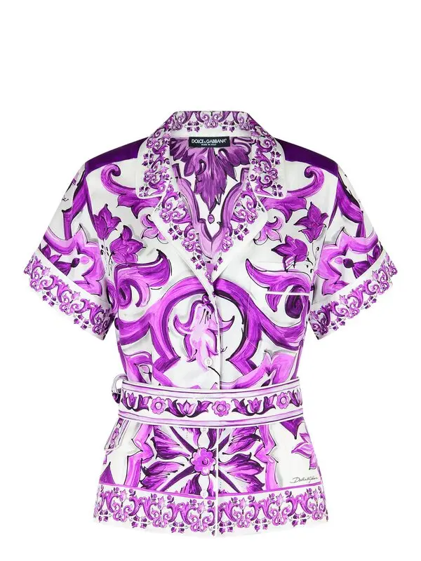 Dolce & Gabbana Majolica Print Silk Twill Shirt - Violet