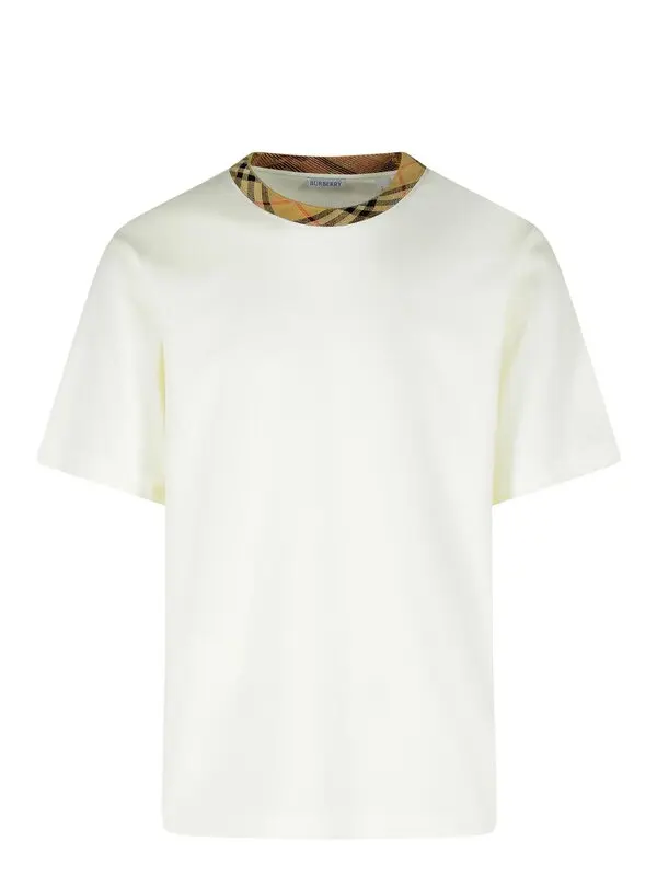 Burberry Cotton T-shirt With Check Trim - White