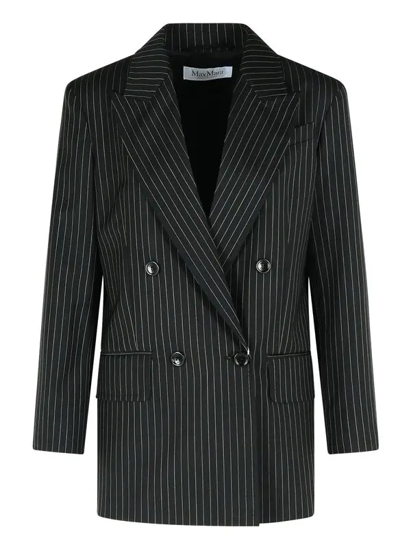 Max Mara Mattia Pinstriped Virgin Wool Blazer - Black