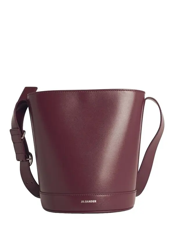 JIL SANDER Cannolo Leather Bucket Bag - Bordeaux