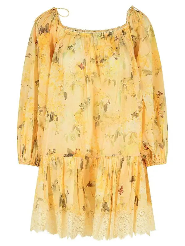 Zimmermann Cascadian Cotton Mini Dress Botanical Flora - Yellow