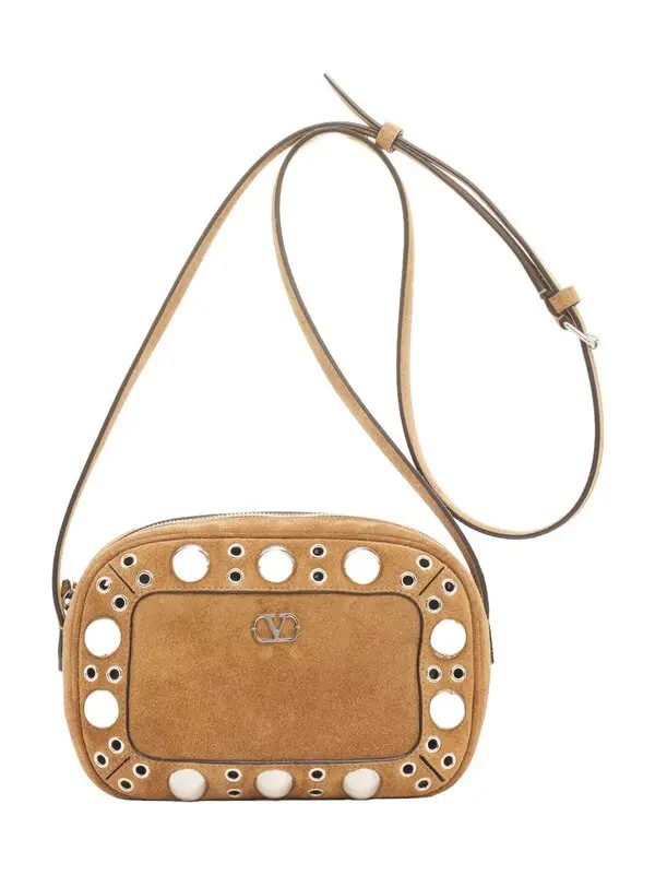 Valentino Garavani Nellcôte Studded Suede Crossbody Bag - Beige
