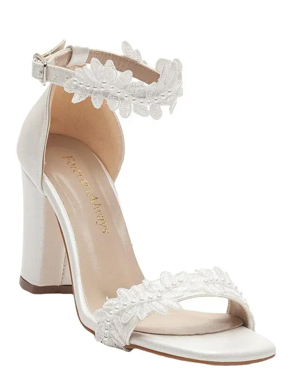 FOREVER & ALWAYS SHOES Lace Bridal Sandals - Ivory Faux Leather