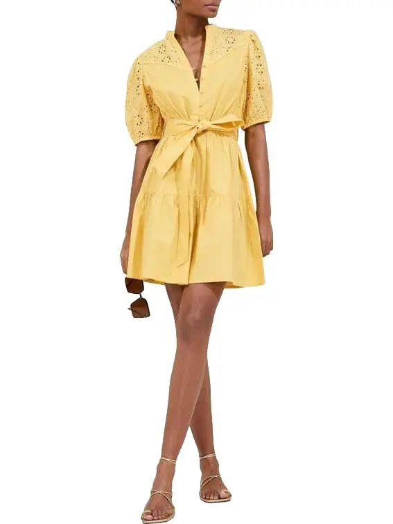 LIPSY Broderie Belted Mini Dress - Yellow