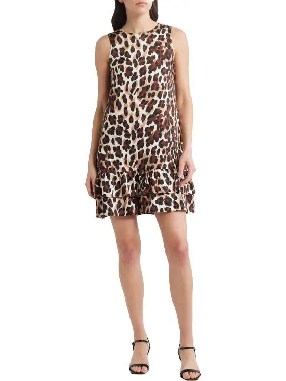 Anne Klein Leopard Print Sleeveless Mini Dress - Ivory Shell Multi