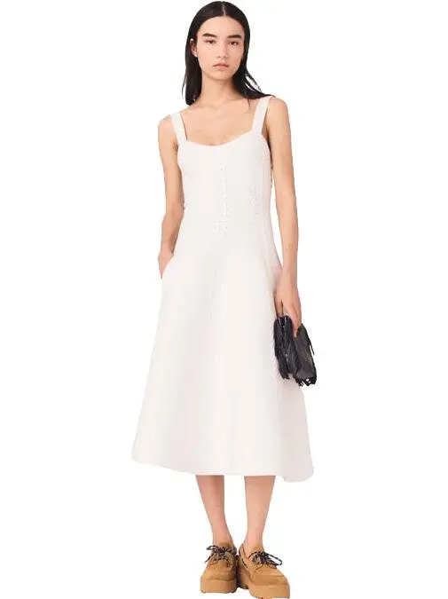Maje Pointelle Knit Midi Dress - White