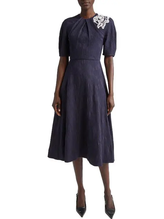 Erdem Floral Jacquard Midi Dress - Midnight Blue