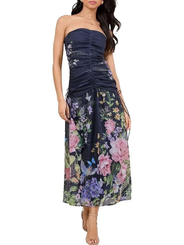 LIPSY Ruched Bandeau Maxi Dress - Blue