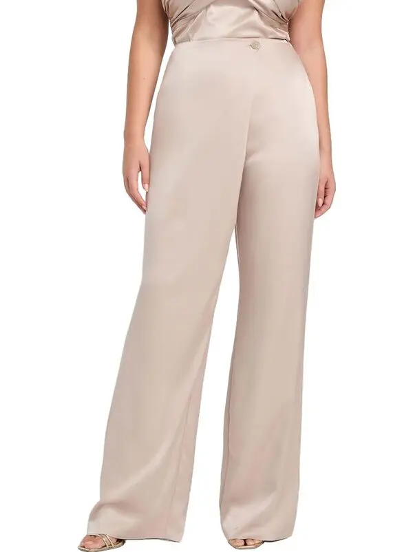 MARCIANO Aretha Overlap Wide Leg Satin Pants - Velvet Taupe