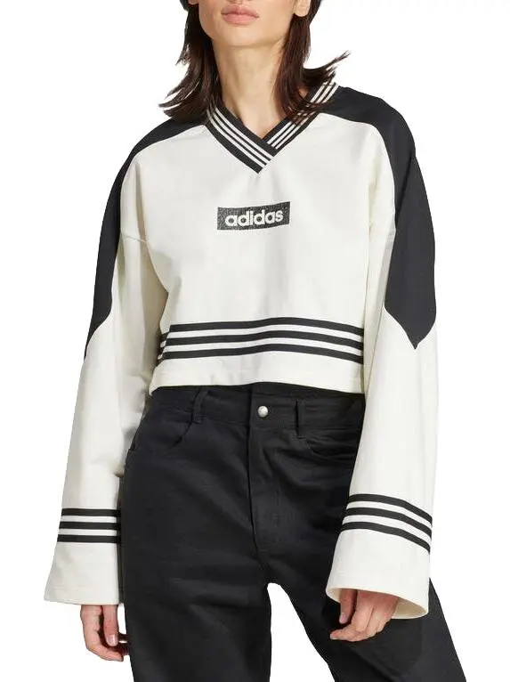 Adidas Logo Cotton-blend Crop Sweatshirt - Off White/black