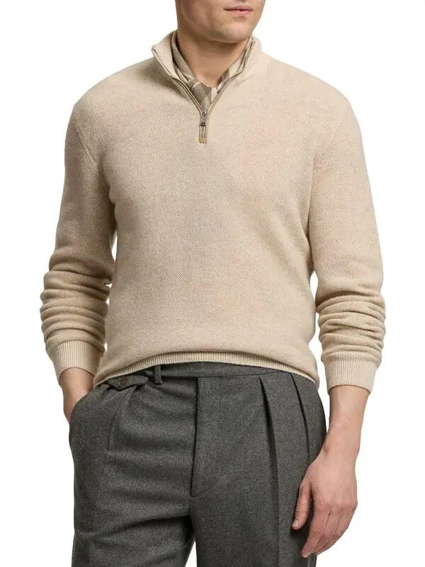 Ralph Lauren Bird's Eye Cashmere Half Zip Sweater - Summer Sand Multi