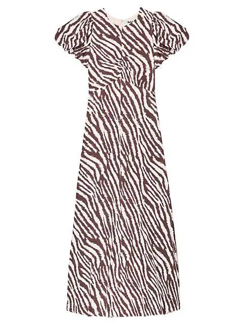 RO&ZO Zebra-print Woven Midi Dress - Brown