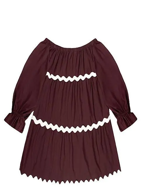RO&ZO Scalloped-trim Off-shoulder Cotton Mini Dress - Brown