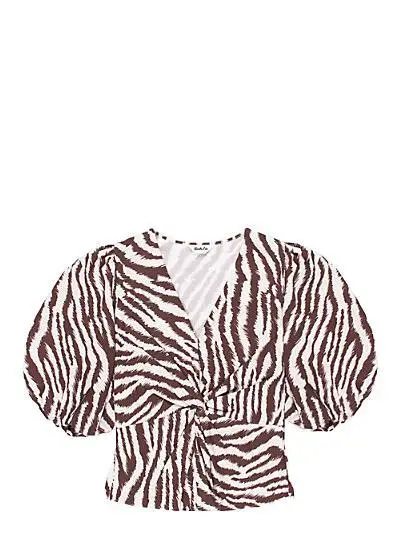 RO&ZO Zebra-print Twist-front Cotton Top - Brown