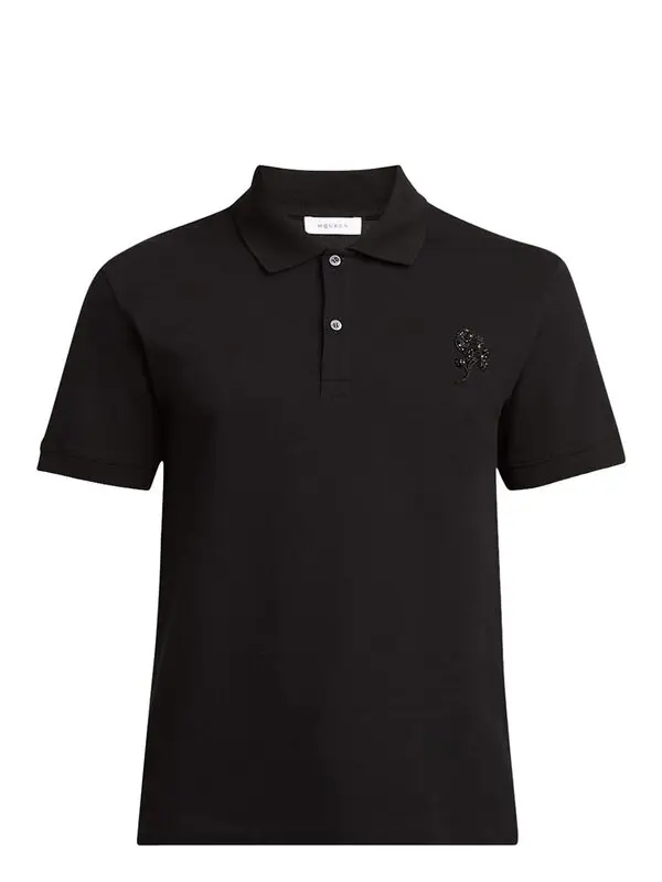 Alexander McQueen Short-sleeve Beaded Rose Piqué Polo Shirt - Black