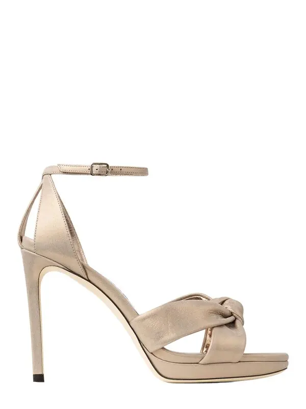 JIMMY CHOO Rosie 100 Gold Shimmer Suede Platform Sandals - Silver