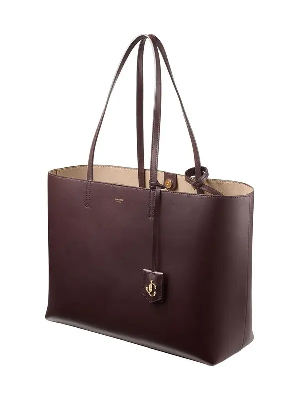 JIMMY CHOO Nine2five East-west Deep Merlot Smooth Calf Leather Tote Handbag - Deep Merlot/light Gold