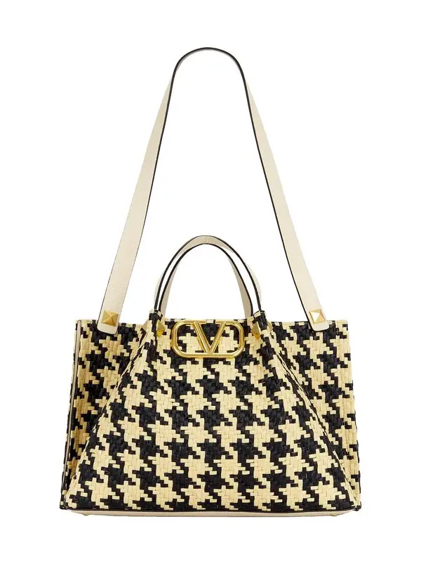 Valentino Garavani V Logo Signature Medium Tote Bag - Naturale  Nero  & Butter White
