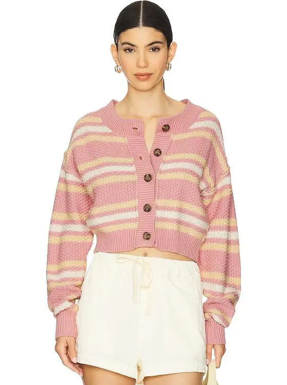 Free People Lila Stripe Cardigan - Pink Combo