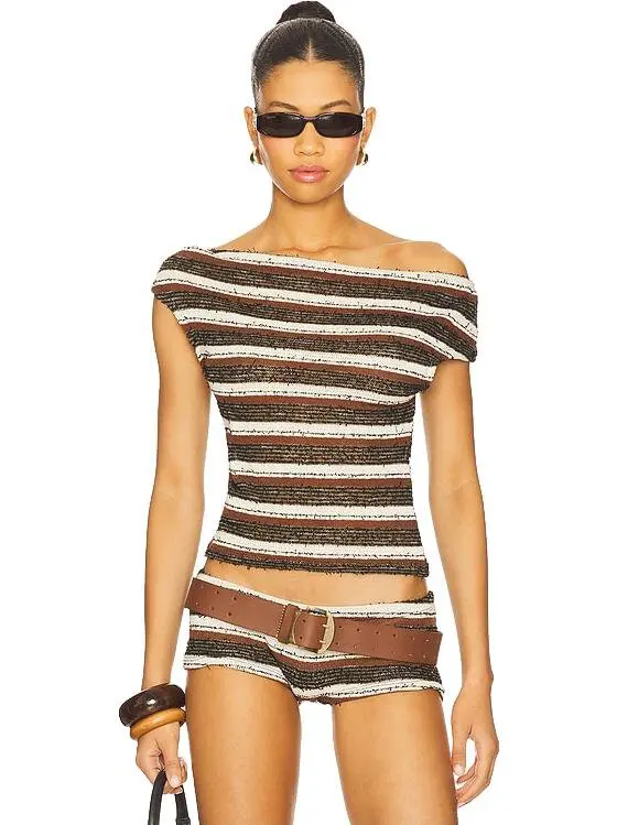 JADED LONDON Stripe Knit Asymmetric Top - Brown