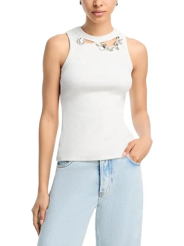 AREA Embellished Cutout Tank Top - Off White