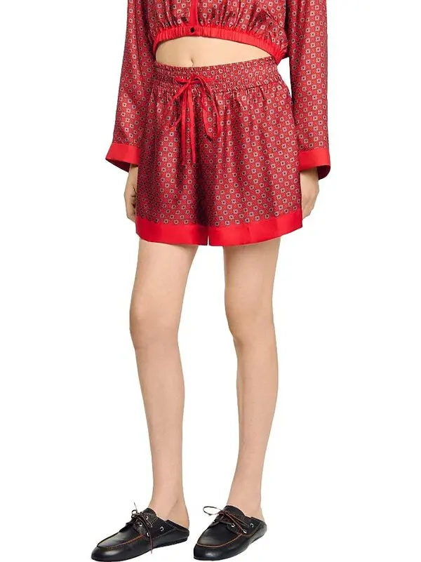 Sandro Scarf Print Shorts - Red / Pink