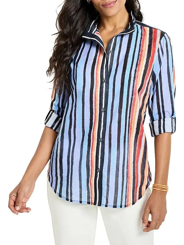 NIC+ZOE Painted Peninsula Cotton Shirt - Blue Multi