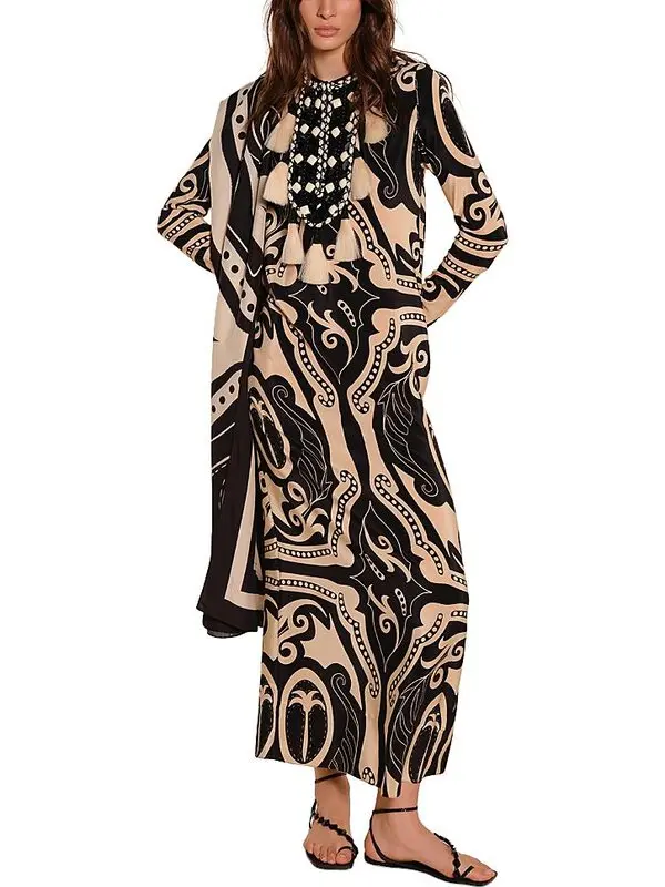 Johanna Ortiz Libertad Silk Tunic Dress - Black Multi