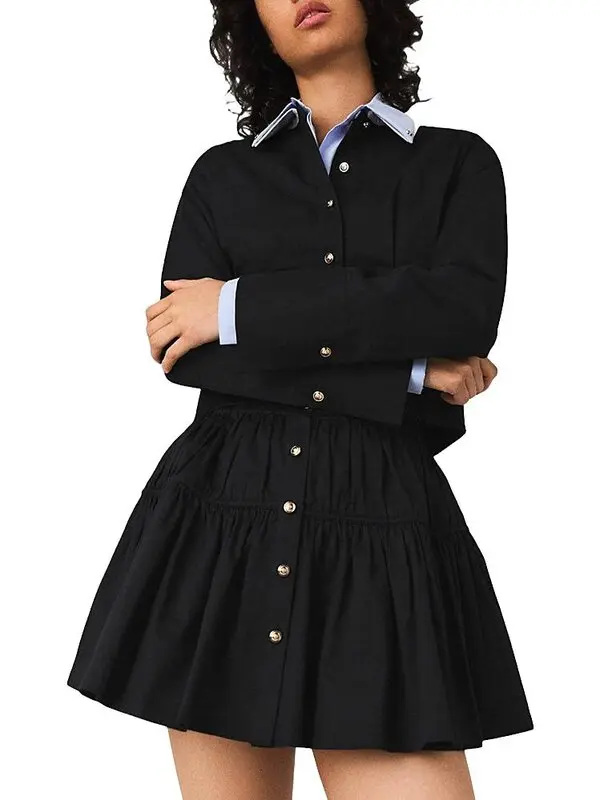 Maje Mini Elasticated Waist Skirt - Navy