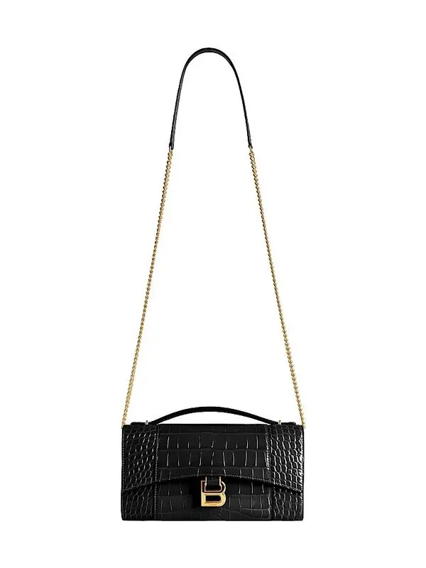 Balenciaga Hourglass Pochette With Chain - Black Crocodile