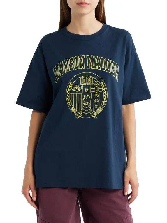 DAMSON MADDER Collegiate Oversized Graphic T-shirt - Navy