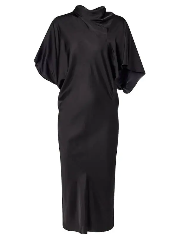 Rick Owens Seb Draped Charmeuse Midi Dress - Black